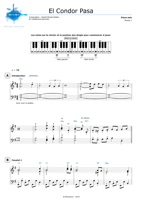 Partition de piano El Condor Pasa de Los Incas | Noviscore
