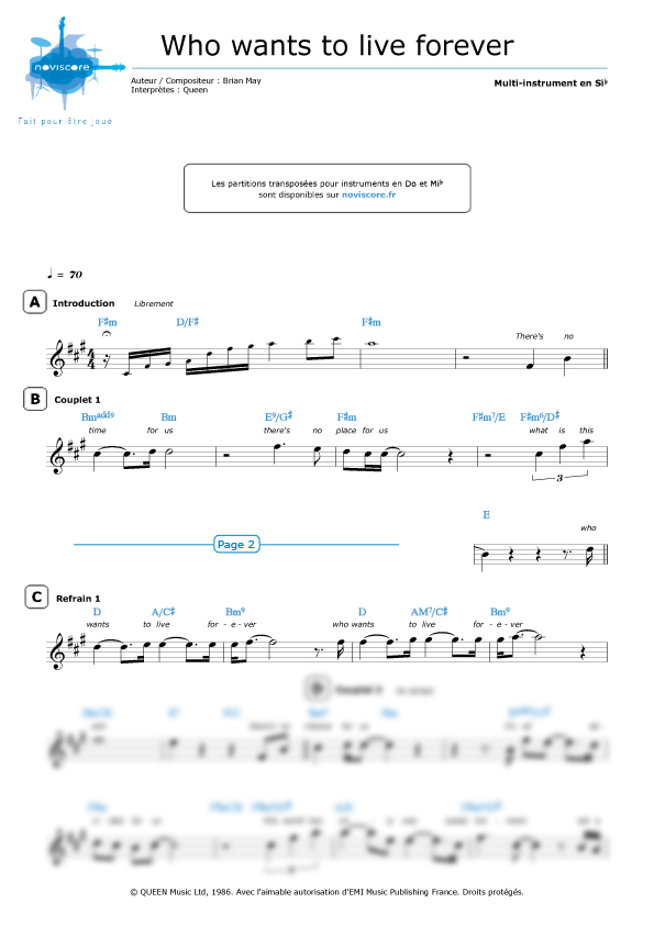 Partition Who wants to live forever - (Queen) - partition facile ... Partition Who wants to live forever - (Queen) - partition facile ...